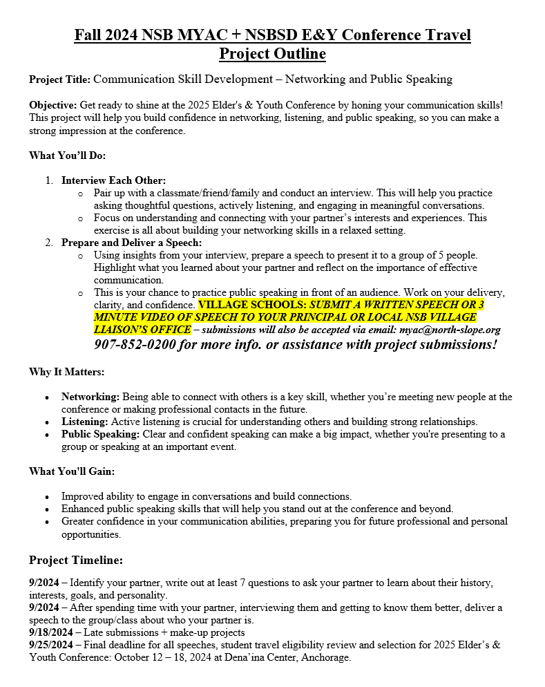 Fall 2024 NSB MYAC + NSBSD E&Y Conference Travel Project Outline - The ...